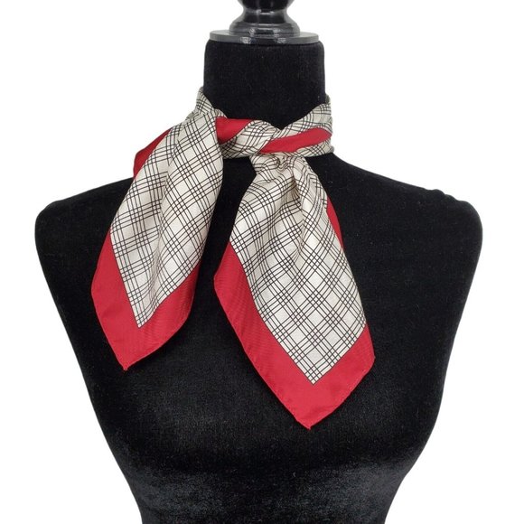 Harold's | Accessories | Vintage Silk Scarf Black White Red Plaid 2 ...